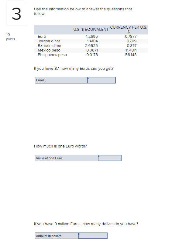 Solved 3 Use the information below to answer the questions | Chegg.com