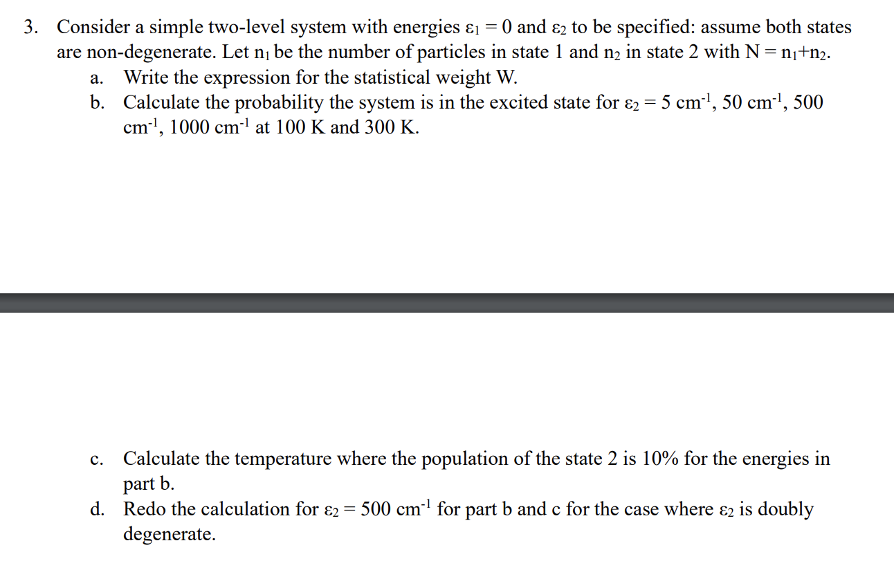 Solved 3. Consider a simple two-level system with energies | Chegg.com