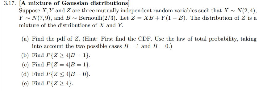 Solved 17. [A mixture of Gaussian distributions] Suppose X,Y | Chegg.com