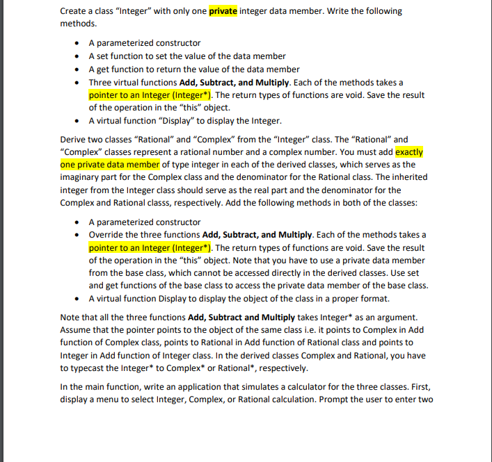 Create a class "Integer" with only one private | Chegg.com