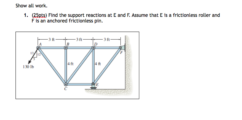 Solved Show all work. 1. (25pts ) Find the support reactions | Chegg.com