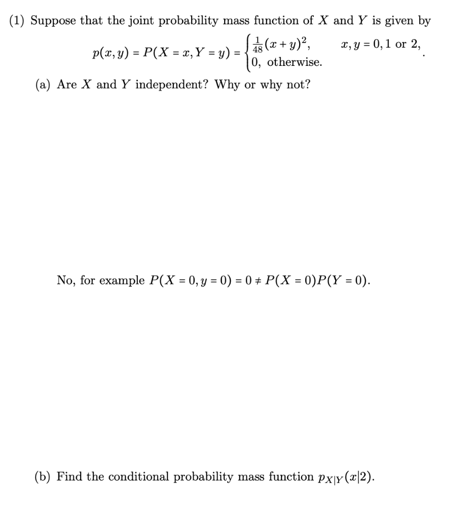 Solved (1) Suppose that the joint probability mass function | Chegg.com