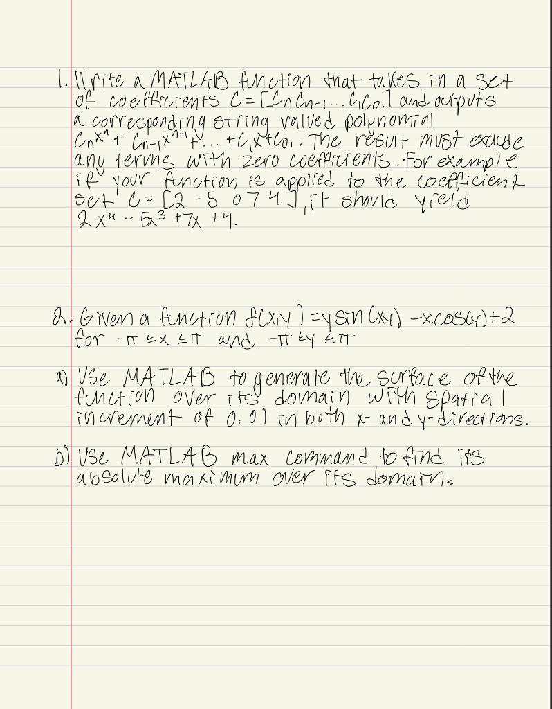 Solved 1. Write a MATLAB function that takes in a sct of | Chegg.com