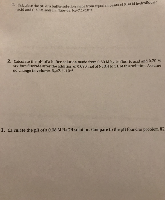 Solved ate the pH of a buffer solution made from equal | Chegg.com