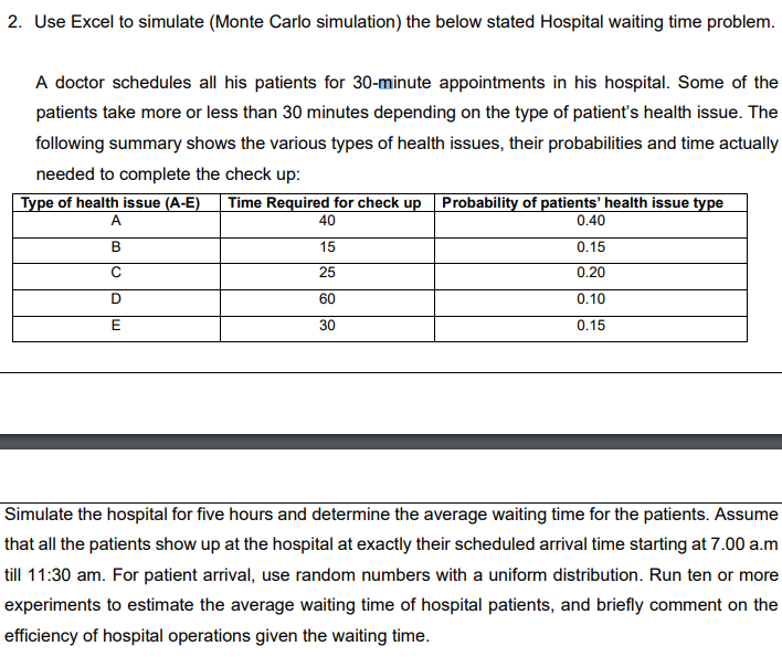Solved Use Excel to simulate (Monte Carlo simulation) ﻿the | Chegg.com