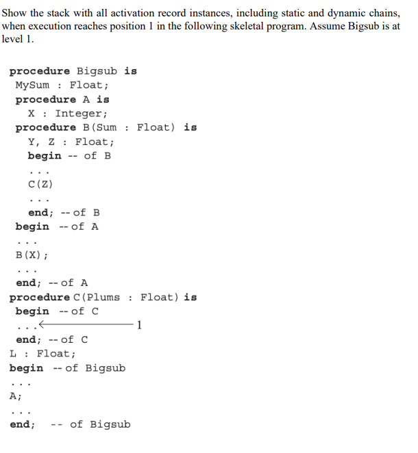 Solved Show the stack with all activation record instances, | Chegg.com
