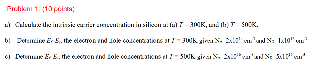 Solved Problem 1: (10 points) a) Calculate the intrinsic | Chegg.com