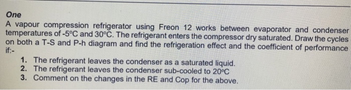 Solved One A vapour compression refrigerator using Freon 12 | Chegg.com
