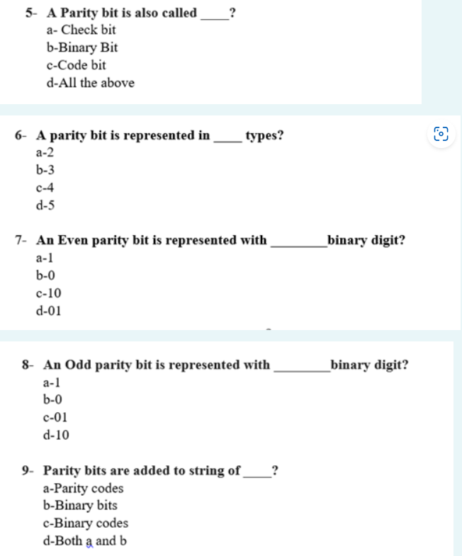 Solved 5- ﻿A Parity bit is also calleda- ﻿Check bitb-Binary | Chegg.com