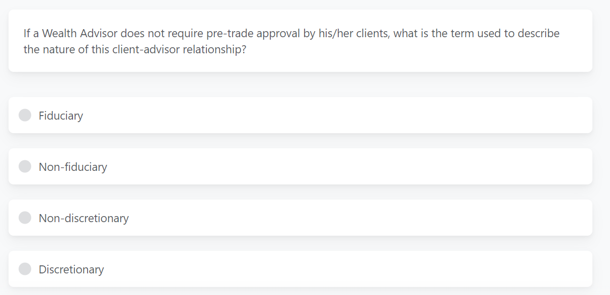 Solved If a Wealth Advisor does not require pre-trade | Chegg.com