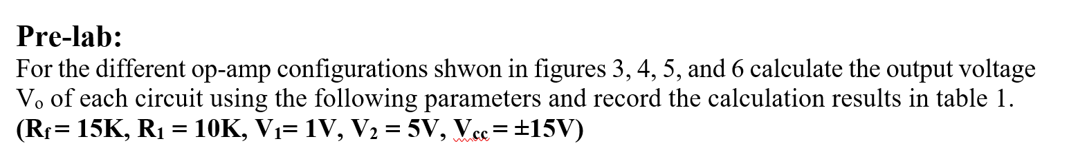 Solved Pre-lab: For the different op-amp configurations | Chegg.com