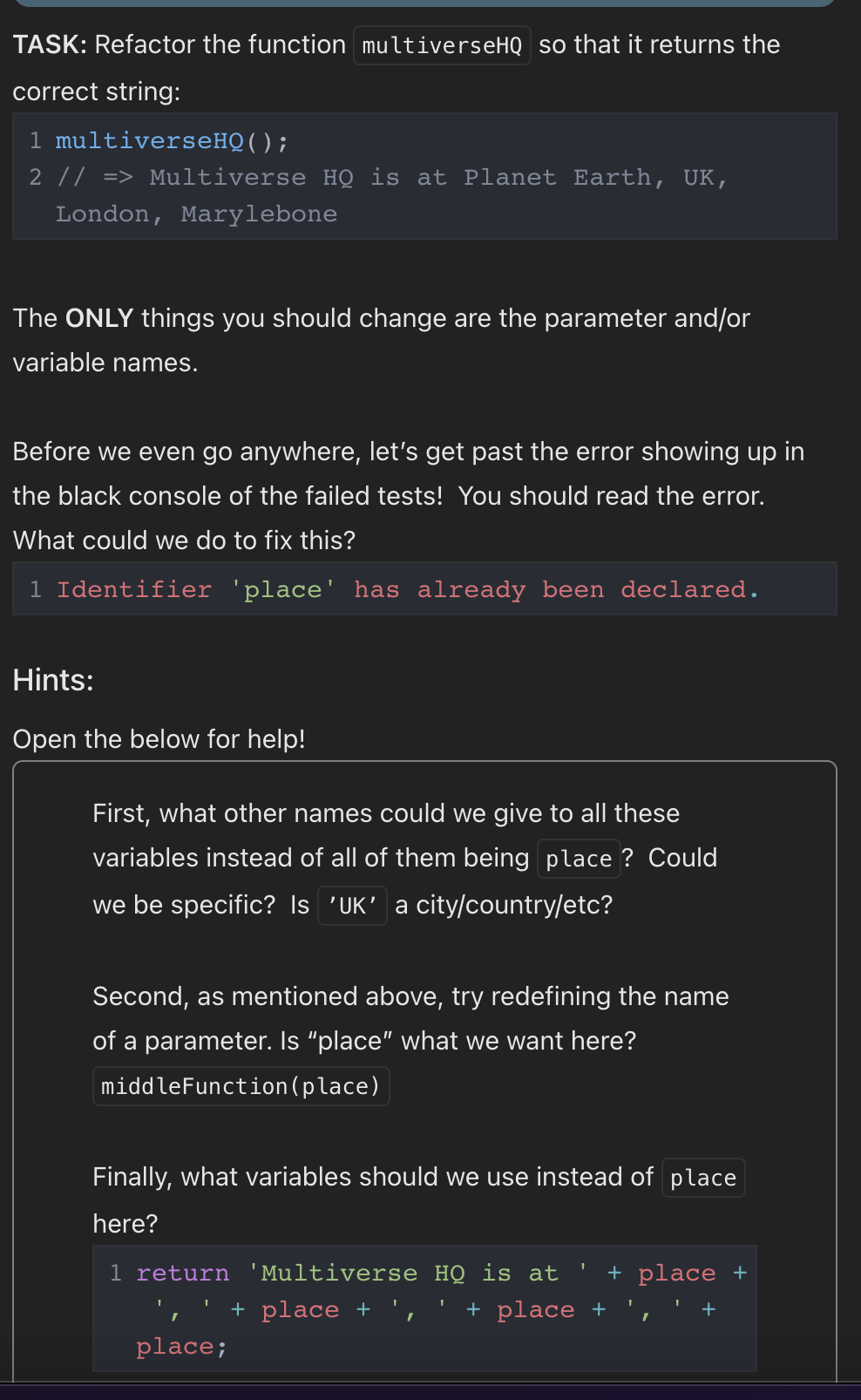 Solved TASK: Refactor the function multiverseHQ so that it | Chegg.com