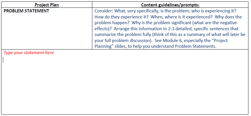 Project Plan PROBLEM STATEMENT Content | Chegg.com