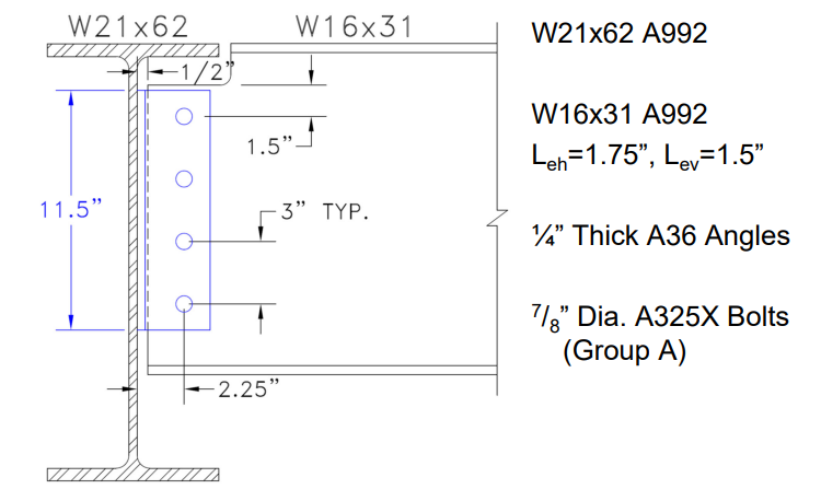 Solved W21x62 A992 W16x31 A992 Leh=1.75", Lev=1.5" 1/4 " | Chegg.com