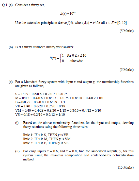 Solved Q 1 a Consider A Fuzzy Set A x 10 Use The Chegg