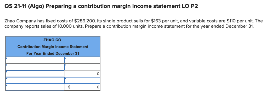 Solved QS 21-11 (Algo) Preparing a contribution margin | Chegg.com