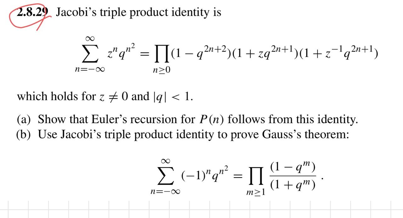2.8.29 Jacobi's triple product identity is | Chegg.com