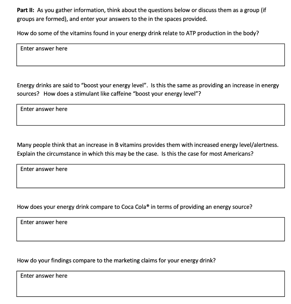 Solved Energy Drink Homework Assignment Part I: Using the | Chegg.com