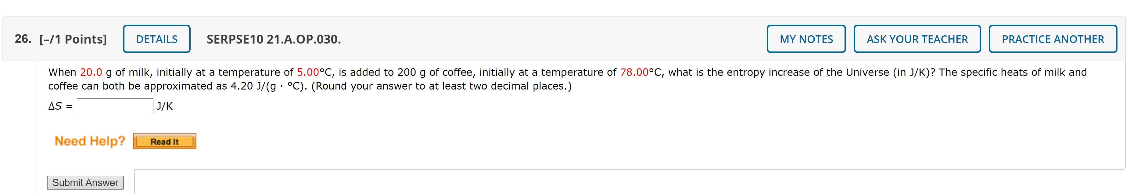 Solved 26. [-/1 Points] DETAILS SERPSE10 21.A.OP.030. MY | Chegg.com