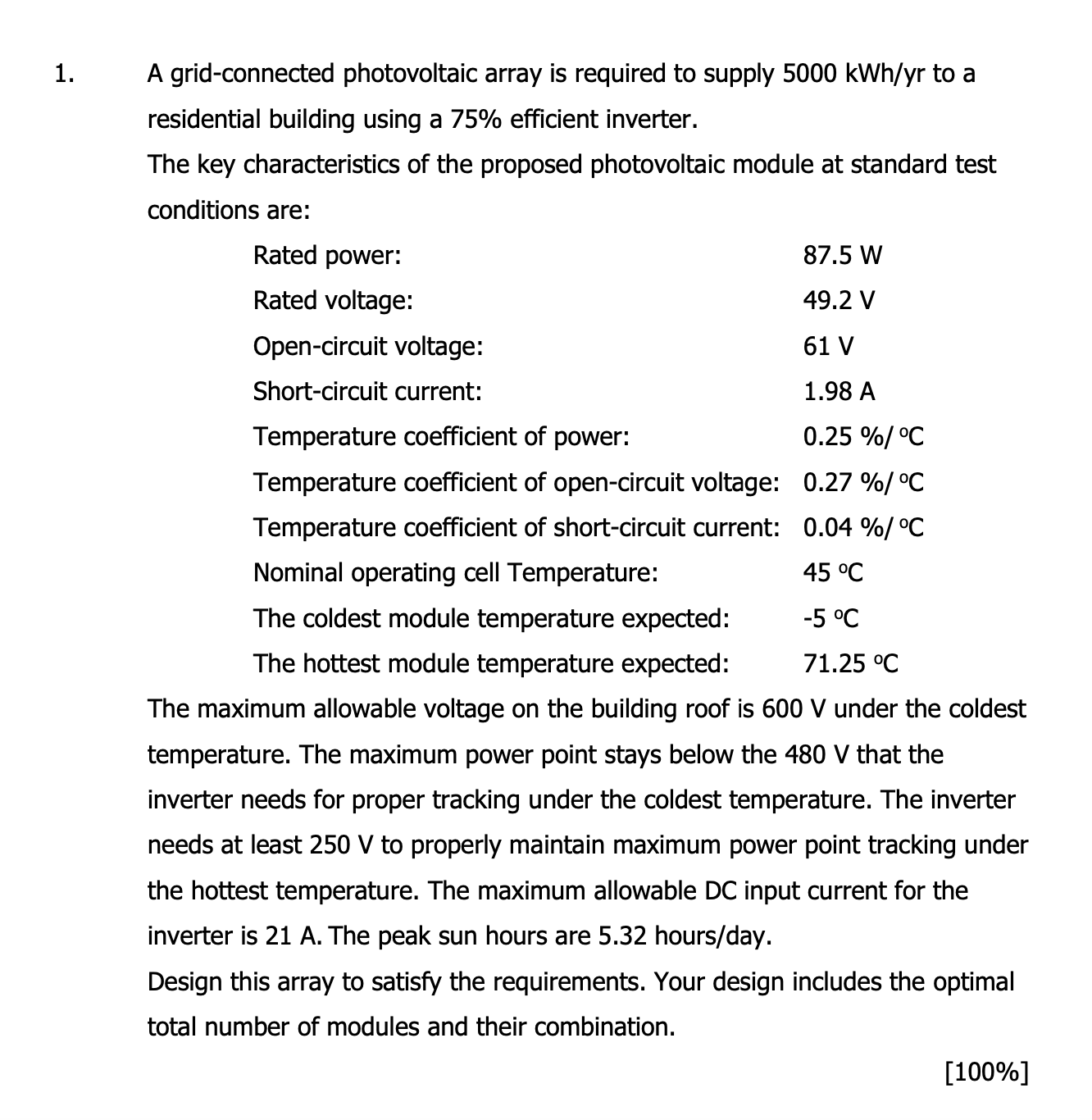 Solved 1. ﻿A grid-connected photovoltaic array is required | Chegg.com