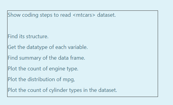 Solved Show coding steps to read dataset. Find its | Chegg.com