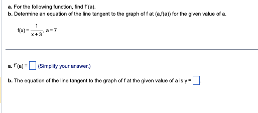 Solved a. For the following function, find f′(a). b. | Chegg.com