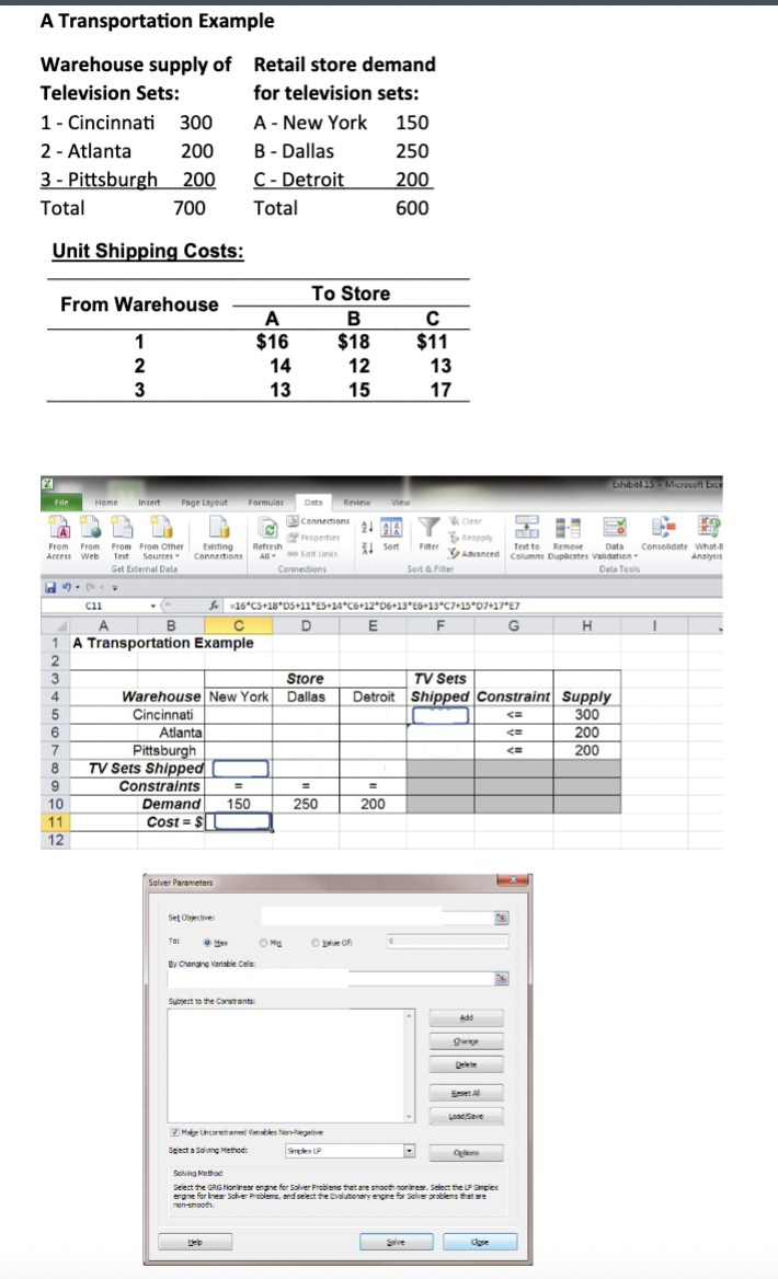 Solved A Transportation Example\table[[\table[[Warehouse | Chegg.com