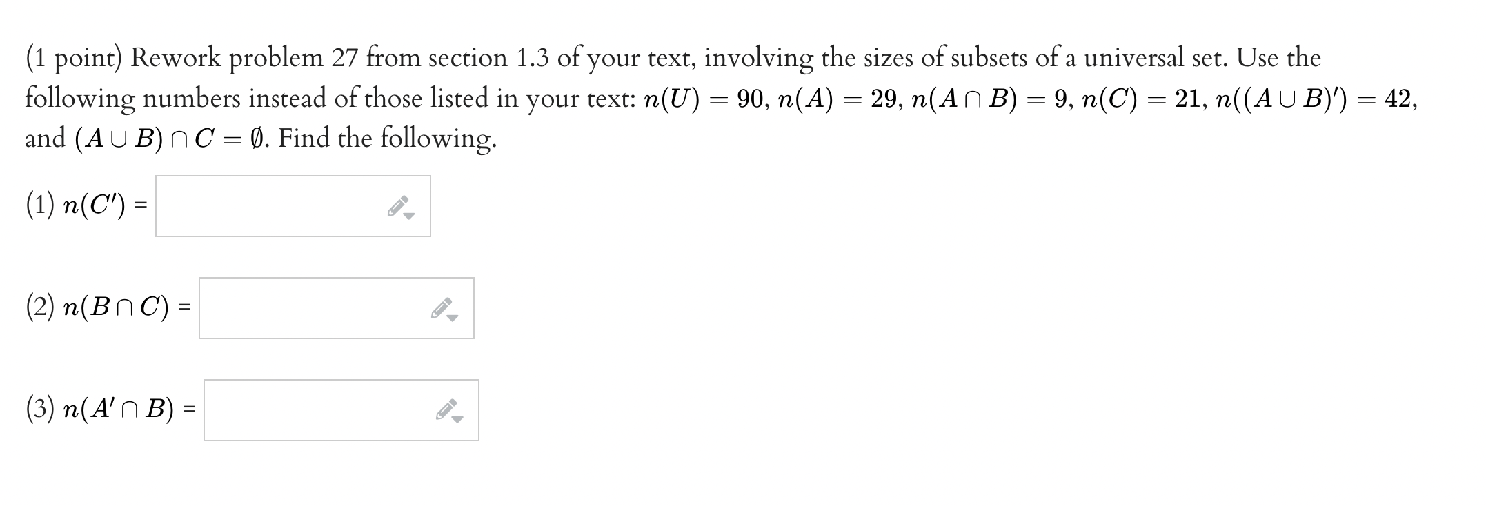 Solved (1 point) Rework problem 27 from section 1.3 of your | Chegg.com