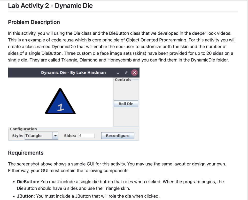 Lab Activity 2 - Dynamic Die Problem Description In | Chegg.com