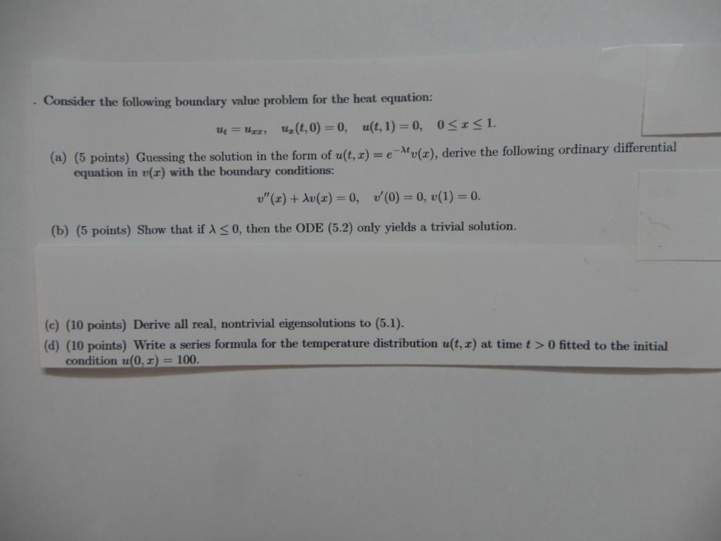 Solved Consider the following boundary value problem for the | Chegg.com