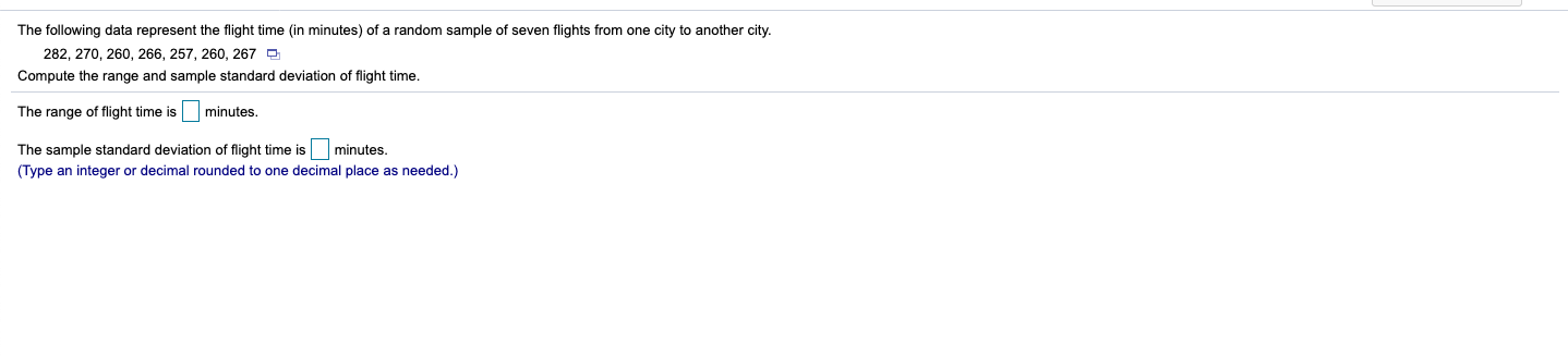 Solved The following data represent the flight time (in | Chegg.com
