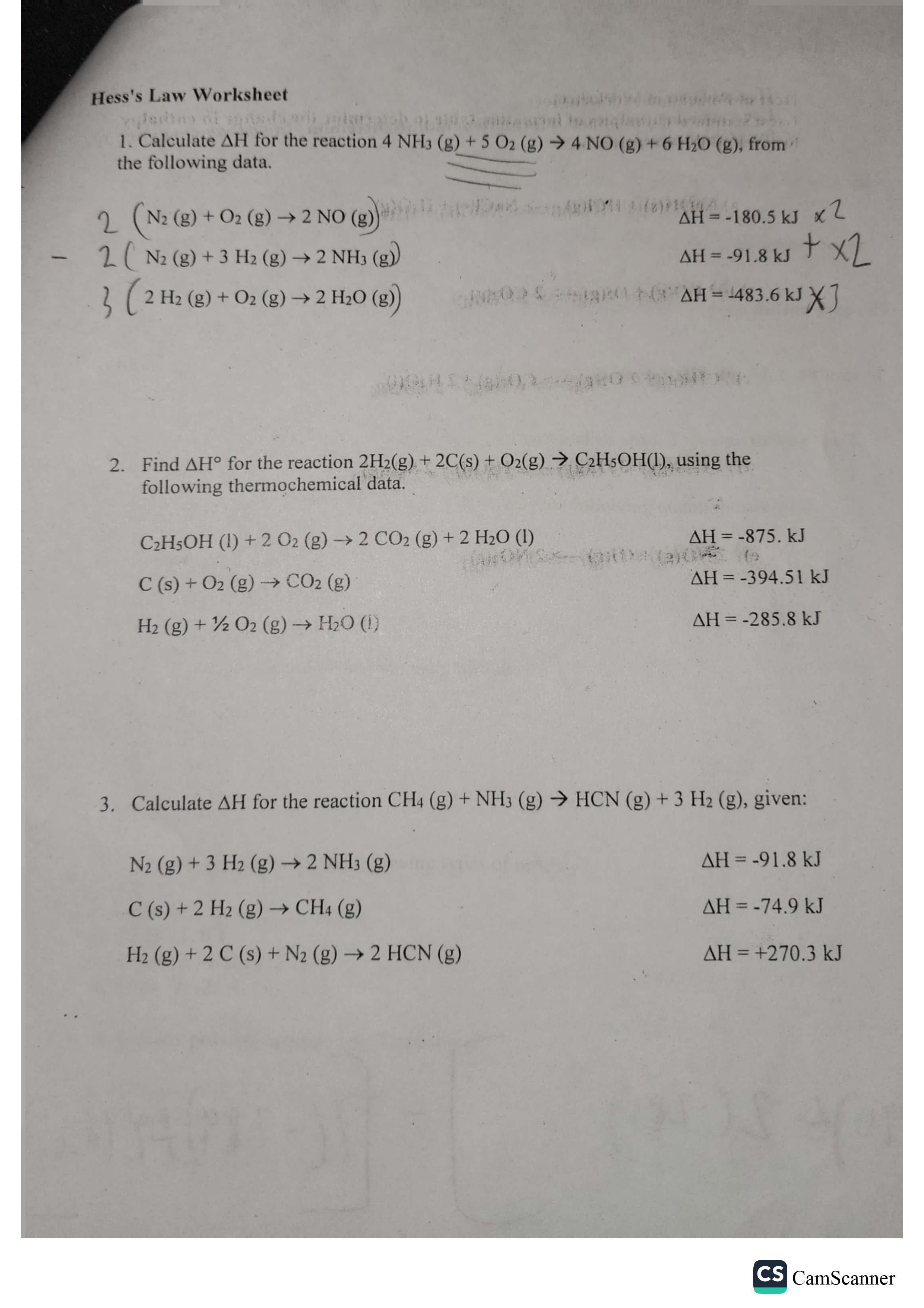 Solved 1. Calculate ΔH for the reaction 4NH3( g)+5O2( | Chegg.com