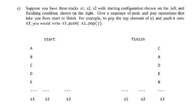 Solved c) Suppose you have three stacks sl, s2, s2 with | Chegg.com