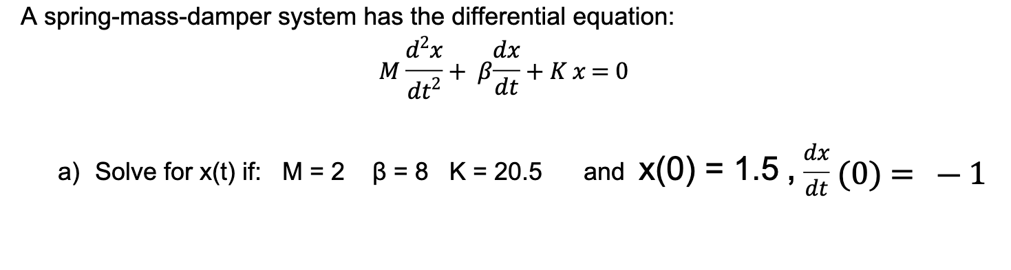Solved A spring-mass-damper system has the differential | Chegg.com
