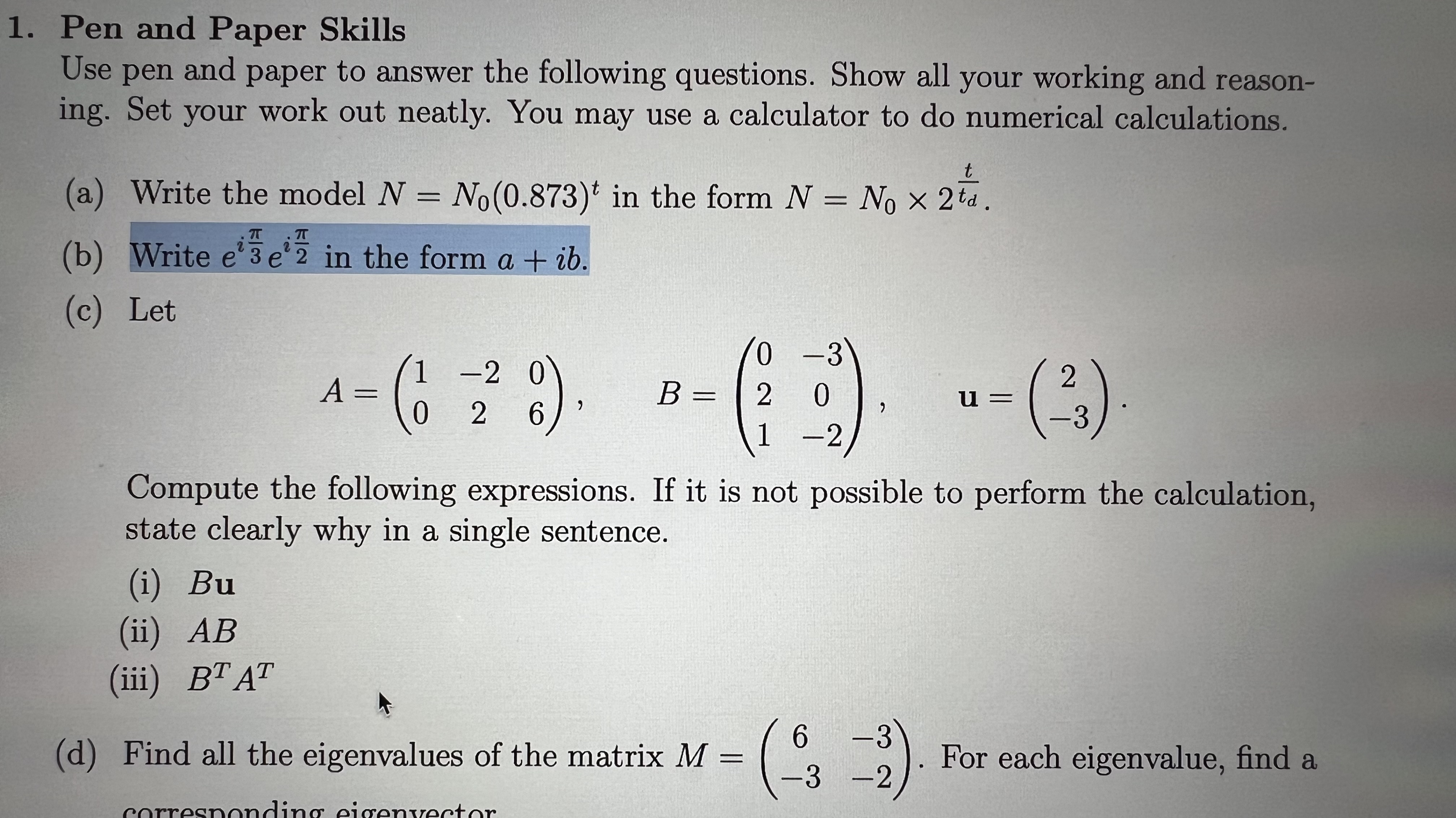 Solved Pen and Paper Skills Use pen and paper to answer the | Chegg.com