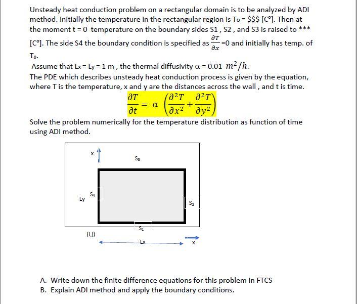Solved Unsteady heat conduction problem on a rectangular | Chegg.com