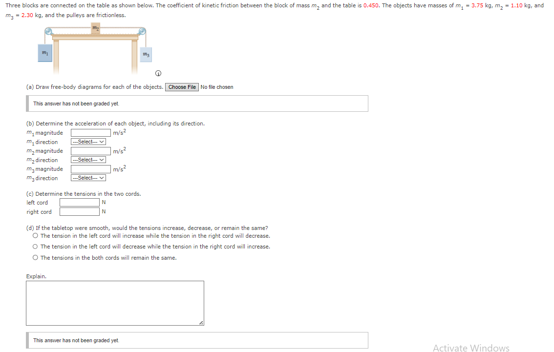 Solved Three blocks are connected on the table as shown | Chegg.com