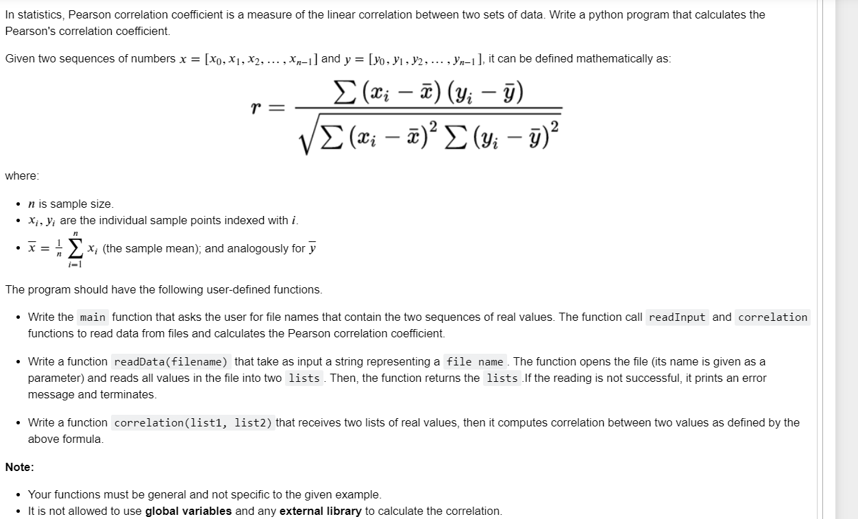 Solved In statistics, Pearson correlation coefficient is a | Chegg.com