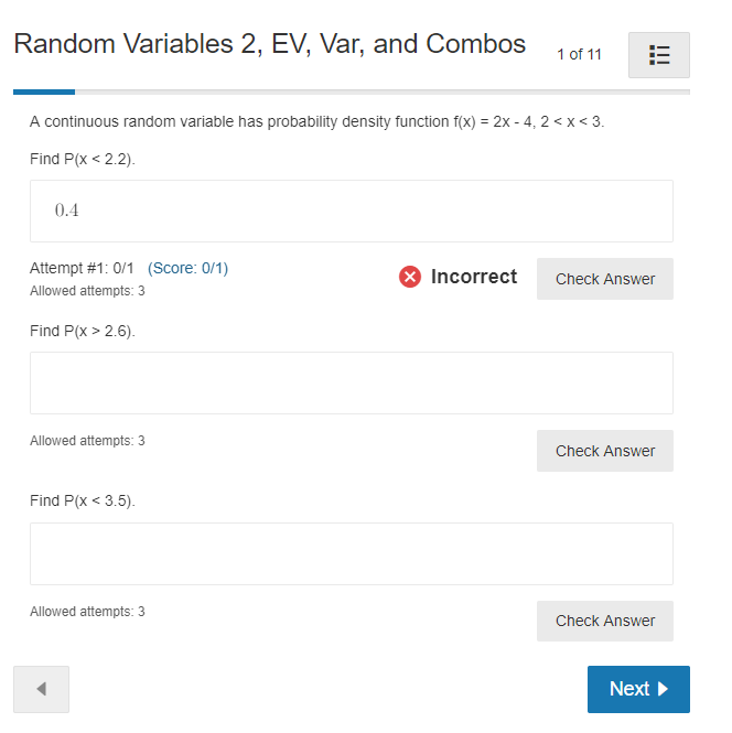 Solved Random Variables 2, EV, Var, and Combos 1 of 11 A | Chegg.com