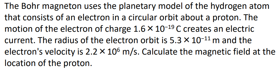 Solved The Bohr magneton uses the planetary model of the | Chegg.com