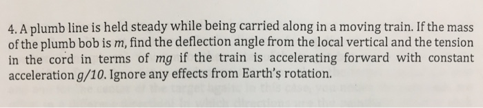 Solved 4. A plumb line is held steady while being carried | Chegg.com