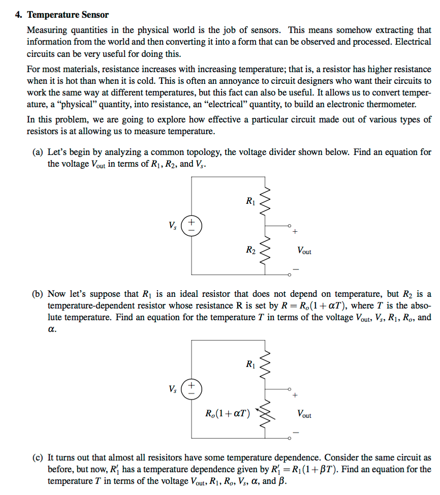 Solved 4. Temperature Sensor Measuring quantities in the | Chegg.com