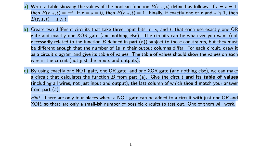 Solved Write a table showing the values of the boolean | Chegg.com