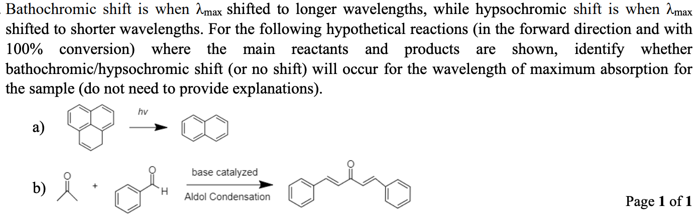 Solved - Bathochromic shift is when Imax shifted to longer | Chegg.com