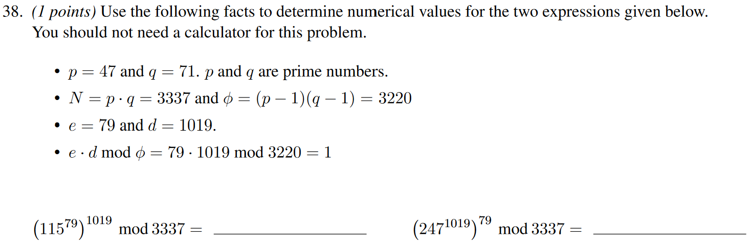 Solved 38. (1 points) Use the following facts to determine | Chegg.com