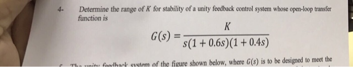 Solved Determine the range of K for stability of a unity | Chegg.com