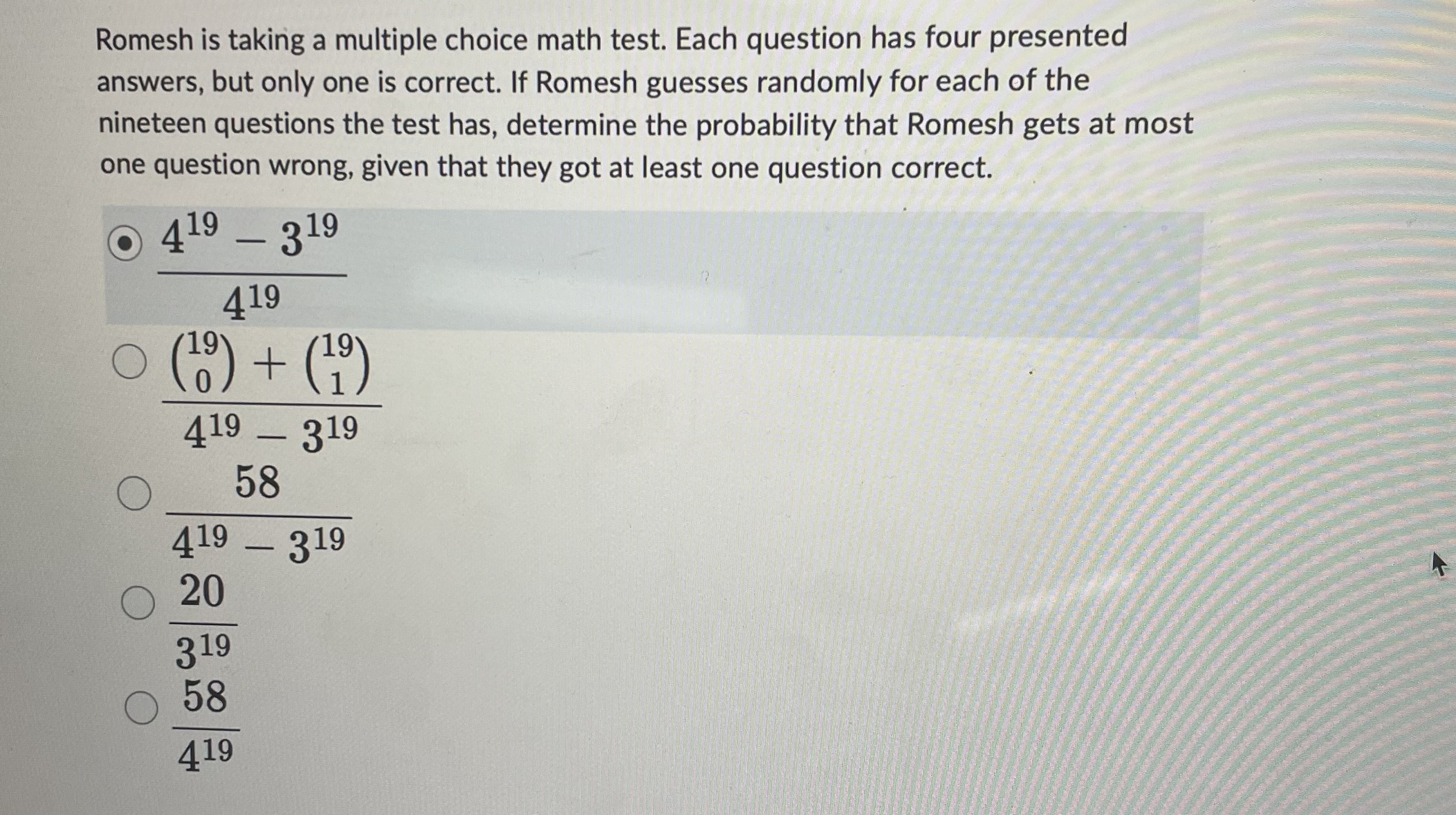 Solved Romesh is ﻿taking a multiple choice math test. Each | Chegg.com