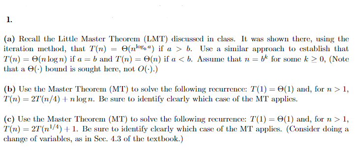 Solved (a) Recall the Little Master Theorem (LMT) discussed | Chegg.com