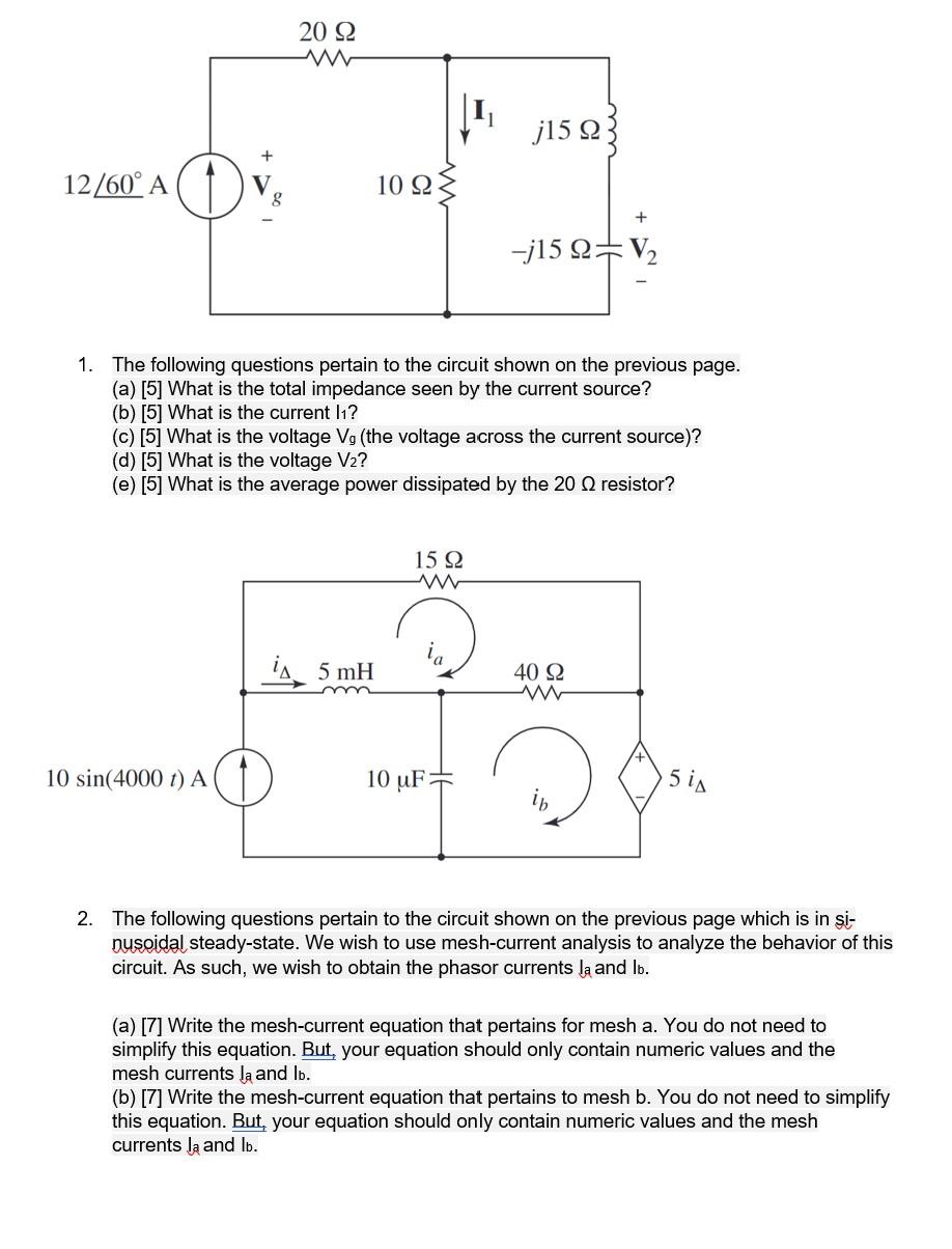 Solved 20 92 + j15 223 12/60° A O 10 92 8 + -j15 22 V₂ 1. | Chegg.com
