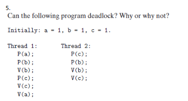 Solved 5. Can the following program deadlock? Why or why | Chegg.com